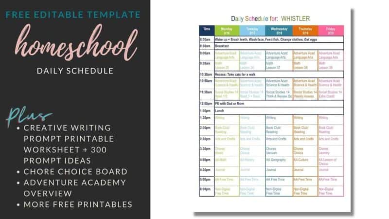 Free 4th Grade Daily Homeschool Schedule Template