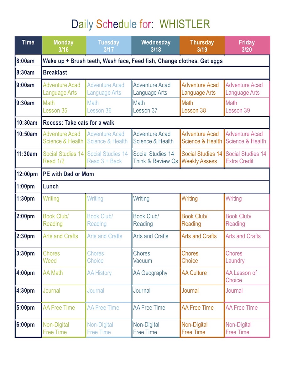 Free 4th Grade Daily Homeschool Schedule Template